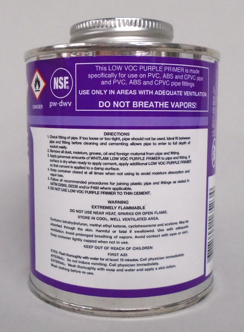 Whitlam Low-VOC PVC Primer, Purple Primer, 16-Ounce Container - 5368555 ...